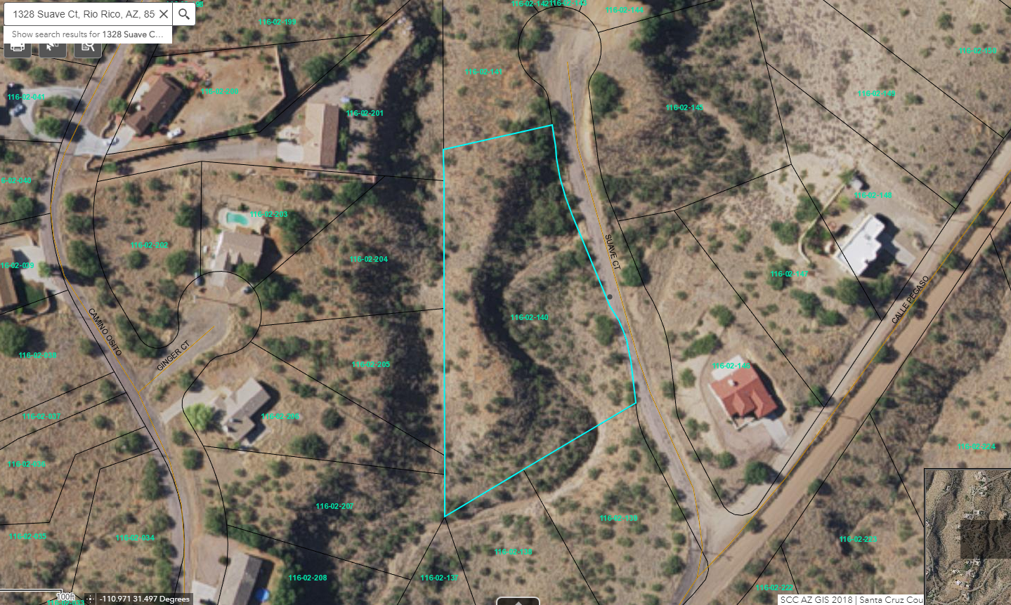 Large 1.6 Acre Rio Rico Lot includes Nice wash and Mountain views